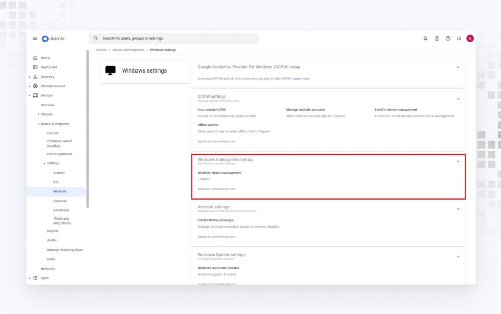 Google MDM for Windows for Device Management